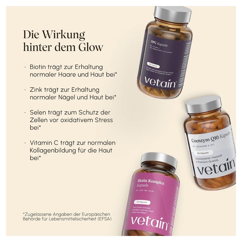 VETAIN Anti Aging Glow – Biotin Komplex, Coenzym Q10 & OPC 4 St günstig ...