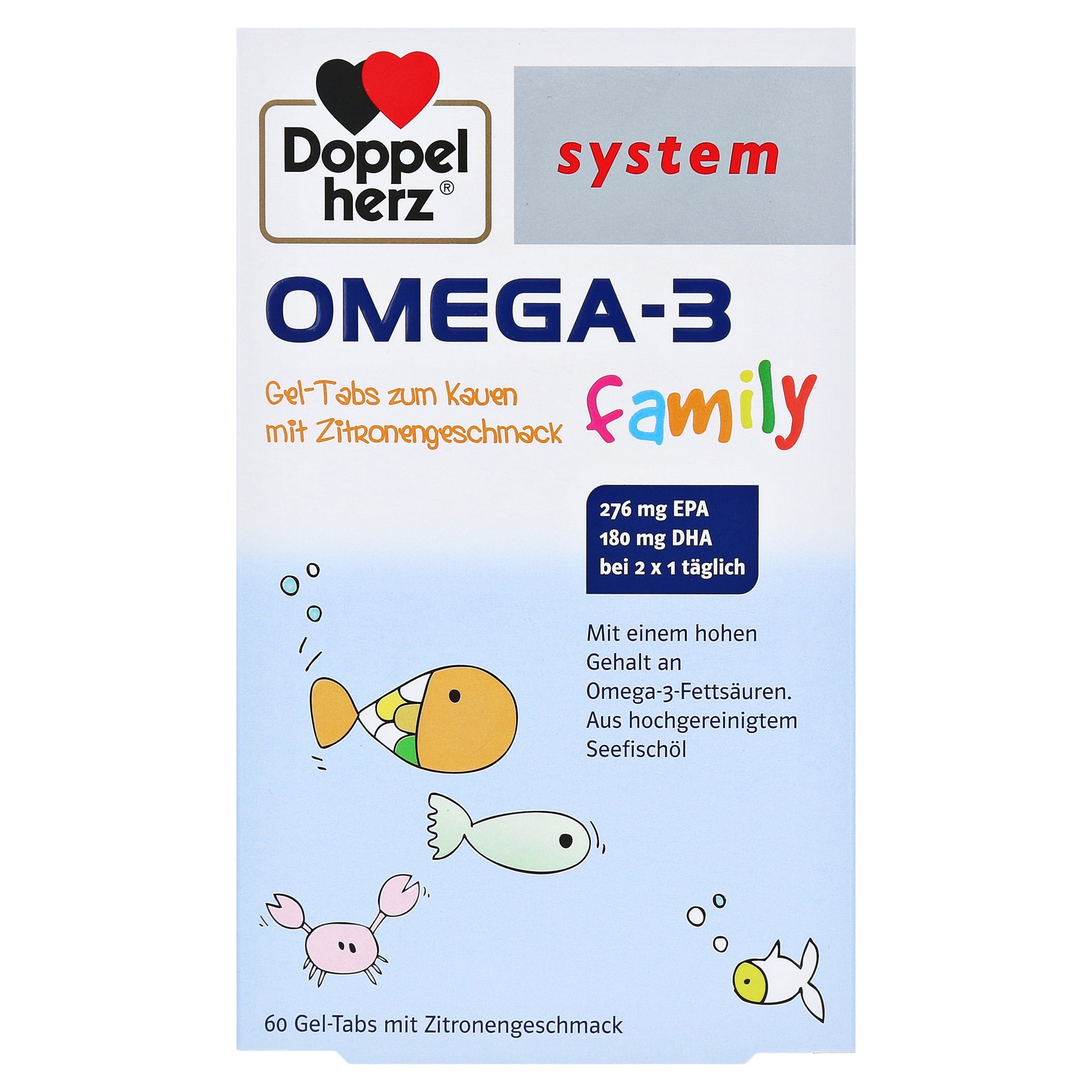 Doppelherz system Omega-3 Family Gel-Tabs mit Zitronengeschmack | medpex