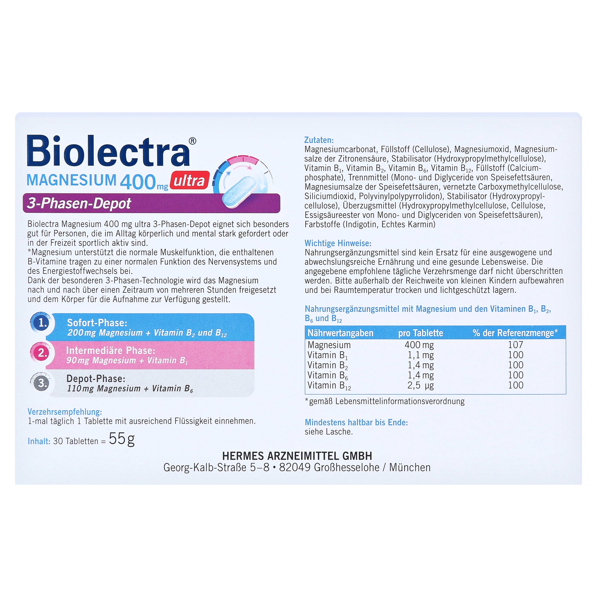 BIOLECTRA Magnesium 400 mg ultra 3-Phasen-Depot | medpex