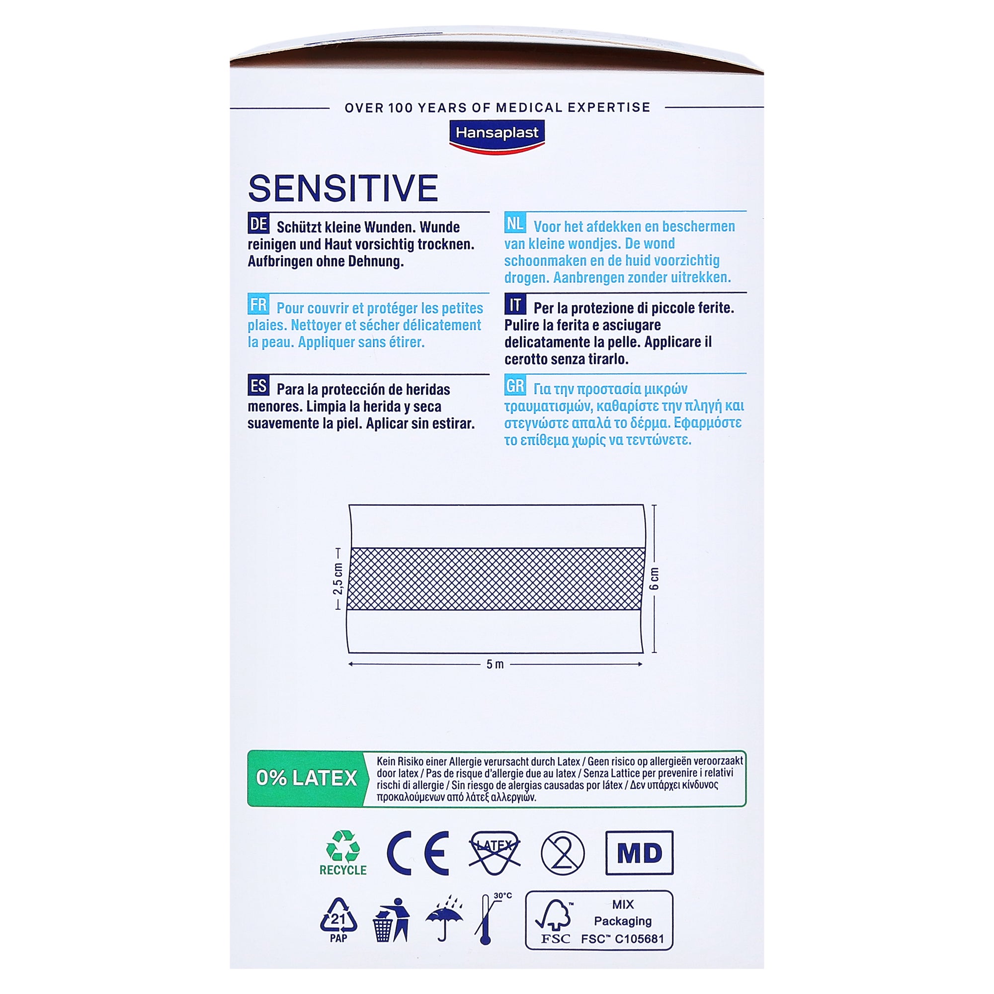 HANSAPLAST Sensitive Pflaster 6 cmx5 m Rolle | medpex