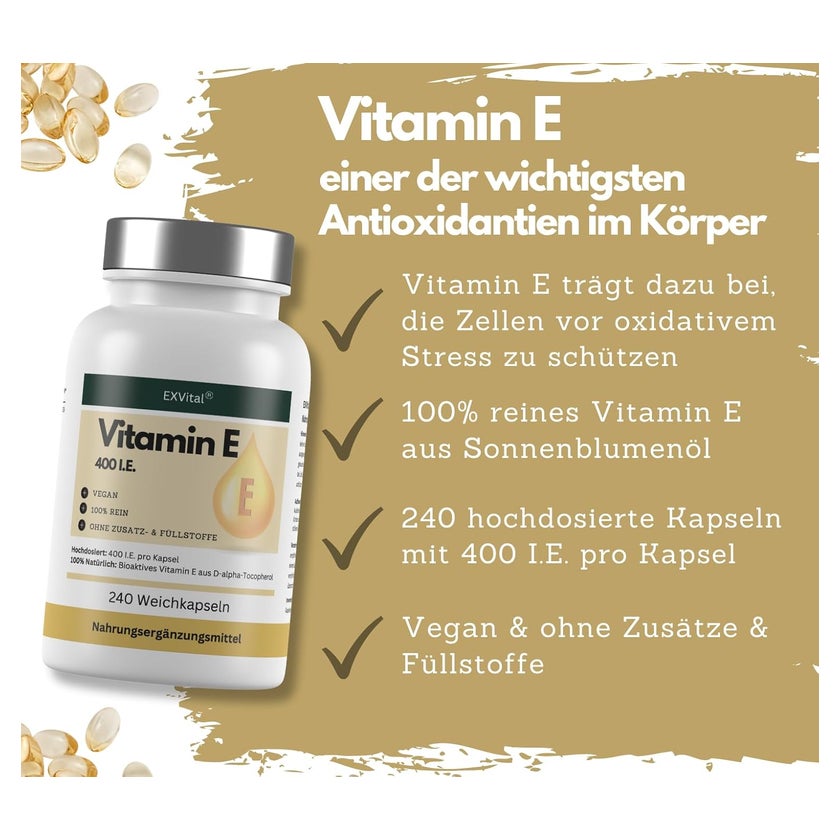 EXVital® Vitamin E Softkapseln, 400 I.E. D-Alpha-Tocopherol 249 St ...